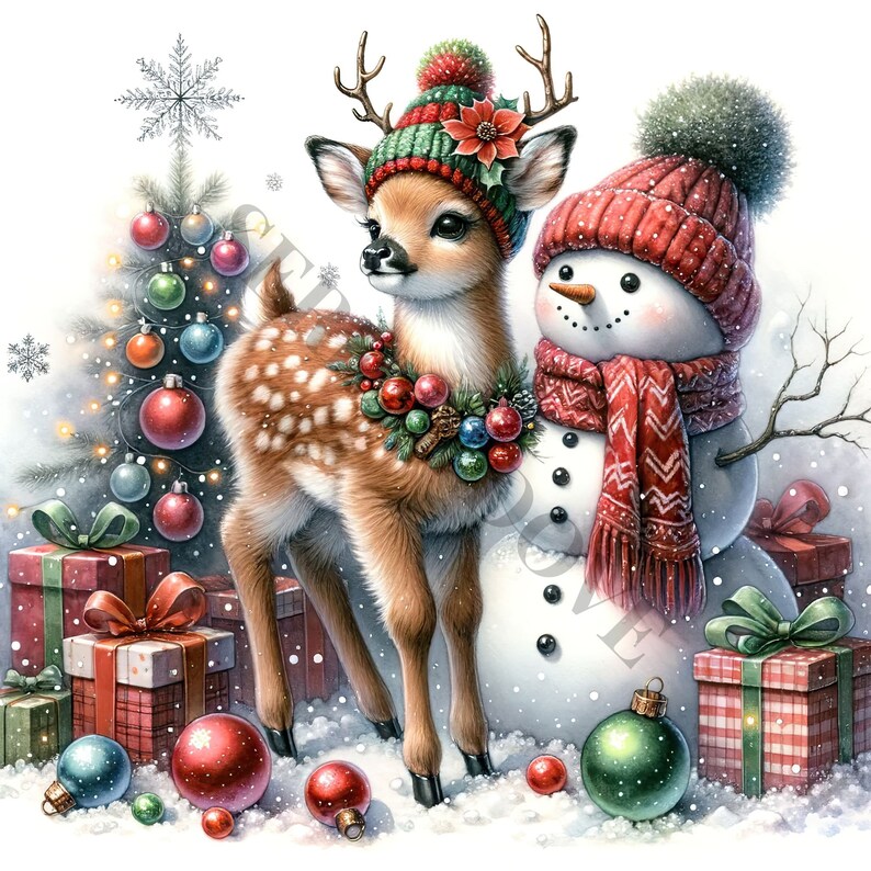 Christmas Fawn Clipart - 15 High Quality Pngs/jpgs, Digital Paper ...