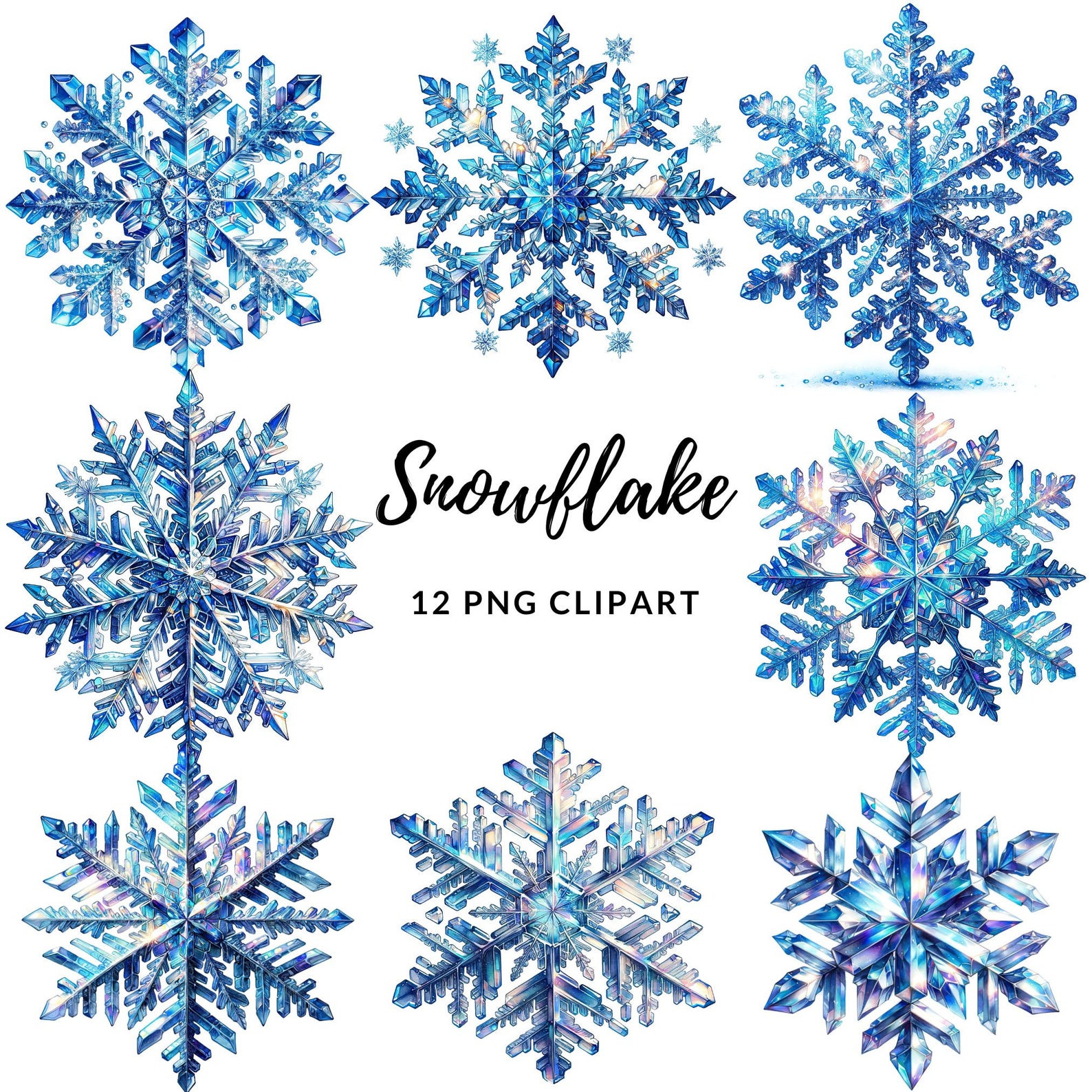 Watercolor Snowflake Clipart 14 High Quality Pngs Memory - Etsy