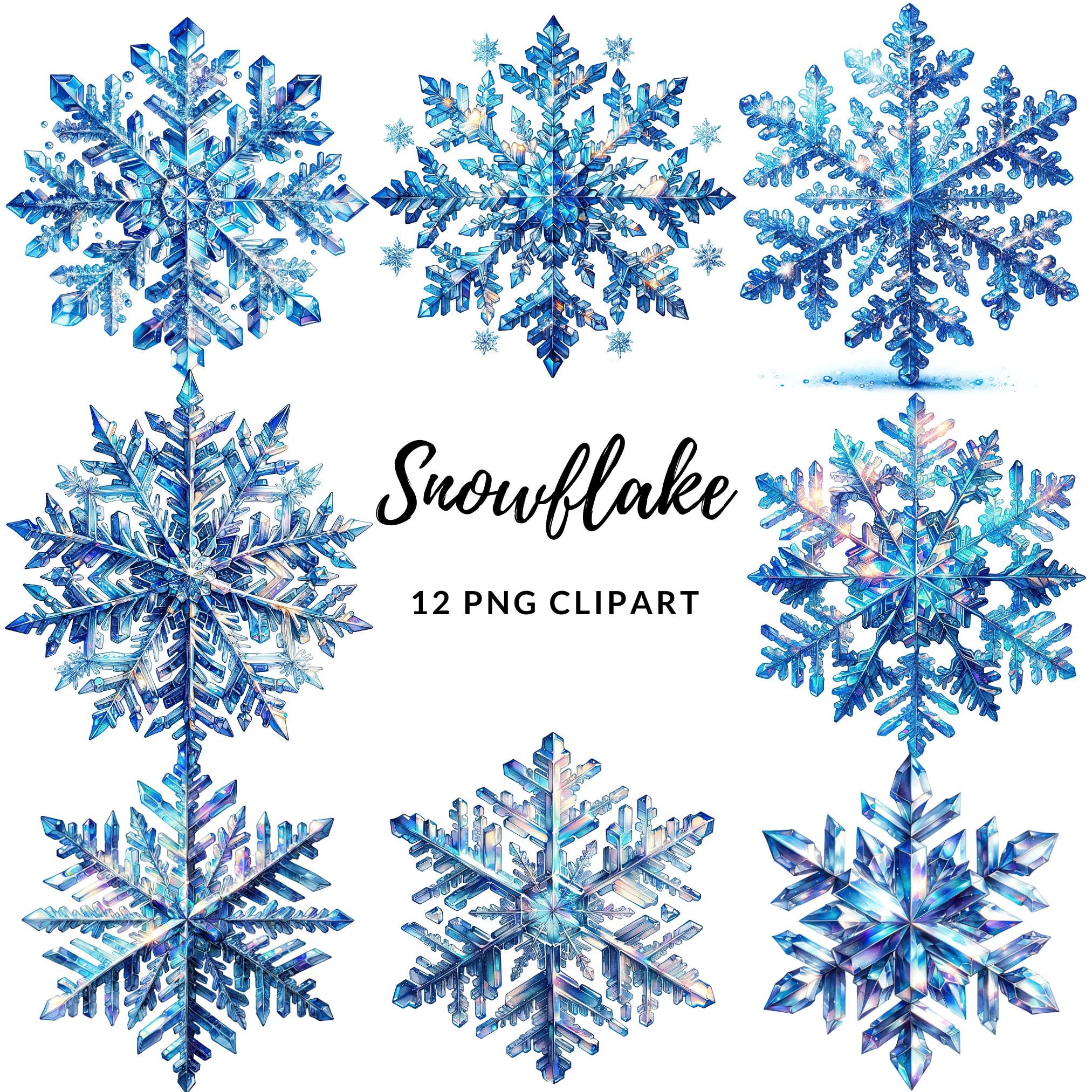 Watercolor Snowflake Clipart 14 High Quality Pngs Memory - Etsy