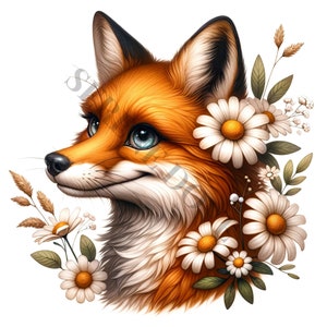 Fox and Flowers Clipart - 17 High Quality Pngs, Digital Download, Card ...