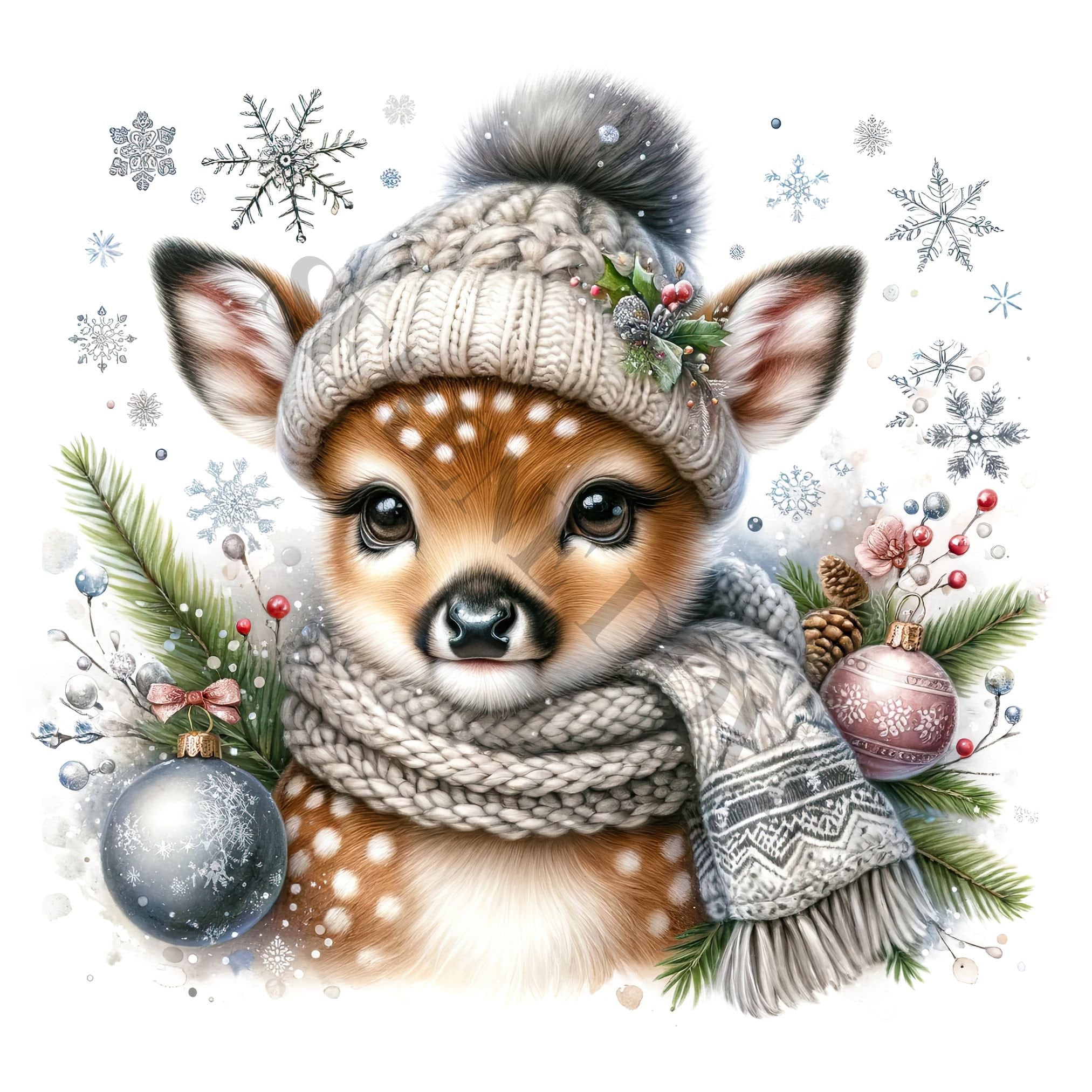Christmas Fawn Clipart - 12 High Quality Pngs, Memory Book, Junk ...