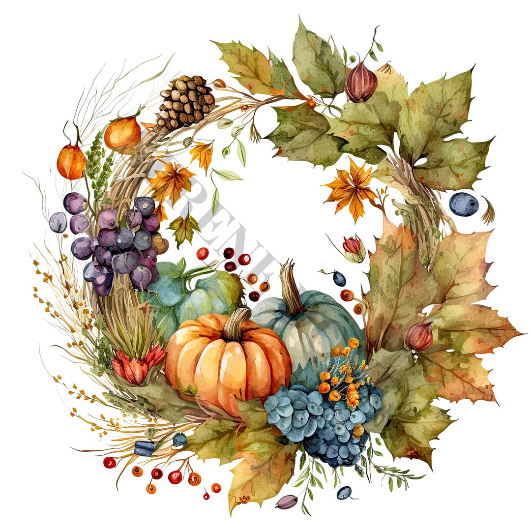 Thanksgiving / Autumn Wreath Clipart - 12 High Quality Pngs, Memory ...