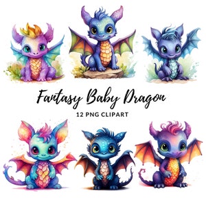 Fantasy Baby Dragon Clipart - 12 High Quality Pngs, Digital Paper ...