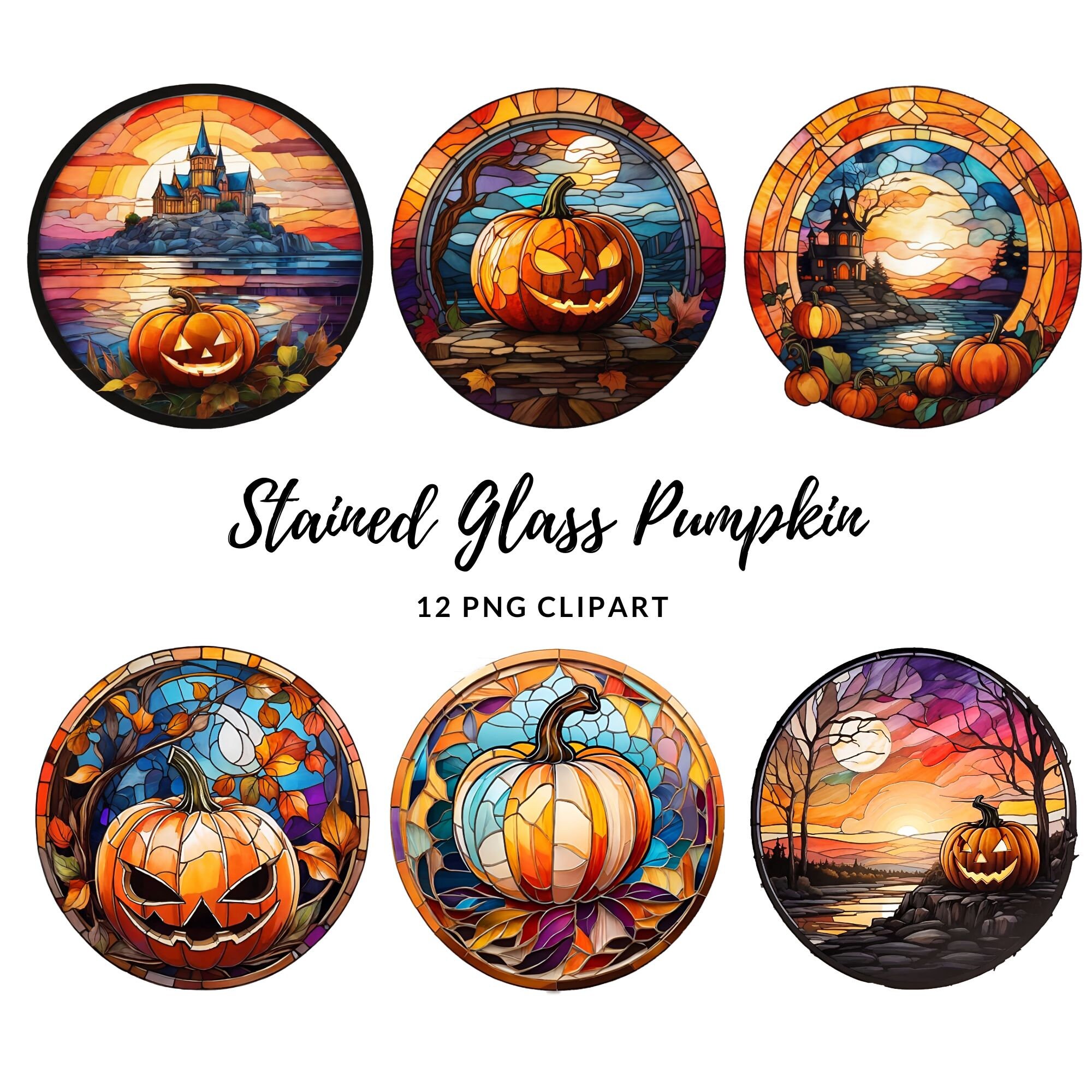 Stained Glass Pumpkin Clipart 12 High Quality Pngs Digital - Etsy