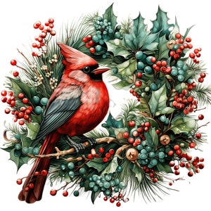 Christmas Red Cardinal Wreath Clipart - 12 High Quality Pngs, Memory ...