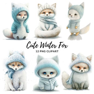 Cute Winter Fox Clipart - 12 High Quality Pngs, Digital Paper Crafting ...