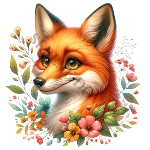 Fox and Flowers Clipart - 17 High Quality Pngs, Digital Download, Card ...