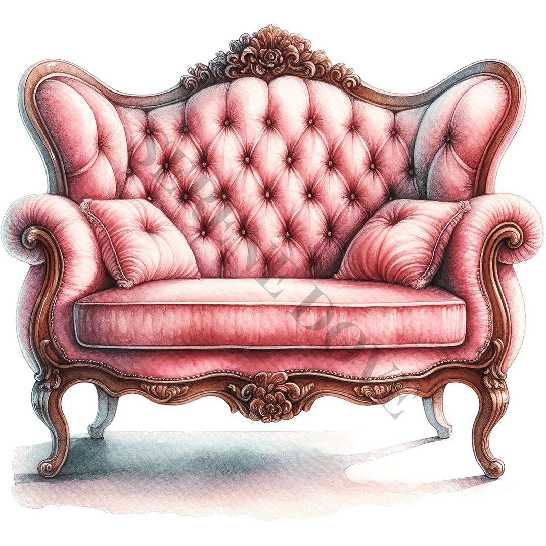 Antique Velvet Sofa Clipart - 12 High Quality Pngs, Memory Book, Junk ...