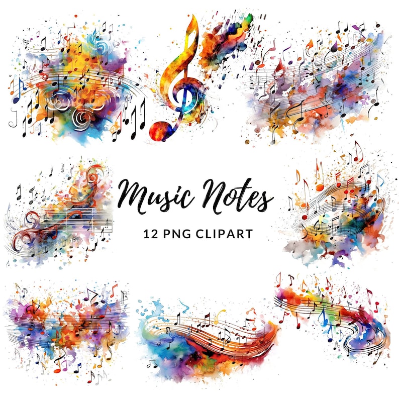 Music Notes Clipart - 12 High Quality Pngs, Digital Paper Crafting ...