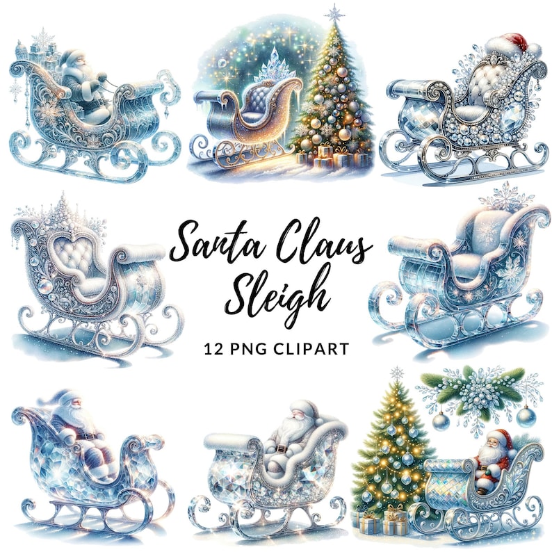 Santa Claus Sleigh Clipart - 12 High Quality Pngs, Memory Book, Junk ...