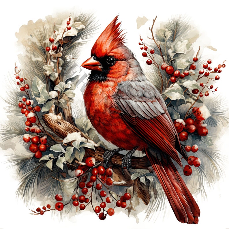 Christmas Red Cardinal Wreath Clipart 12 High Quality Pngs - Etsy