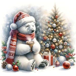 Christmas Polar Bear Clipart - 18 High Quality Jpgs, Digital Paper ...