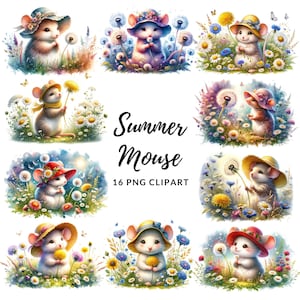 Summer Mouse Clipart - 16 High Quality Pngs, Memory Book, Junk Journals ...