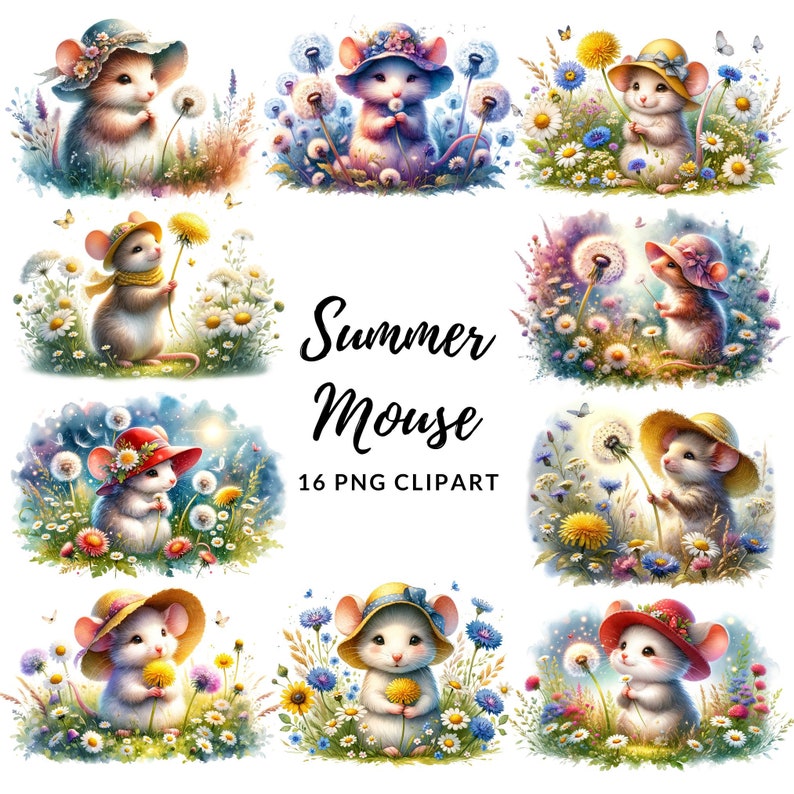 Summer Mouse Clipart - 16 High Quality Pngs, Memory Book, Junk Journals ...