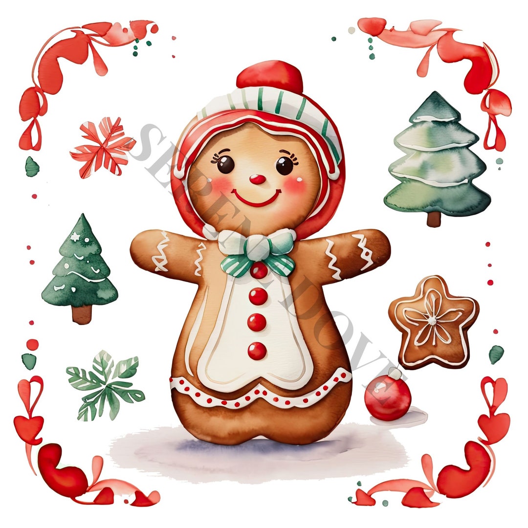 Gingerbread Girl Clipart - 12 High Quality Pngs, Digital Download, Card ...