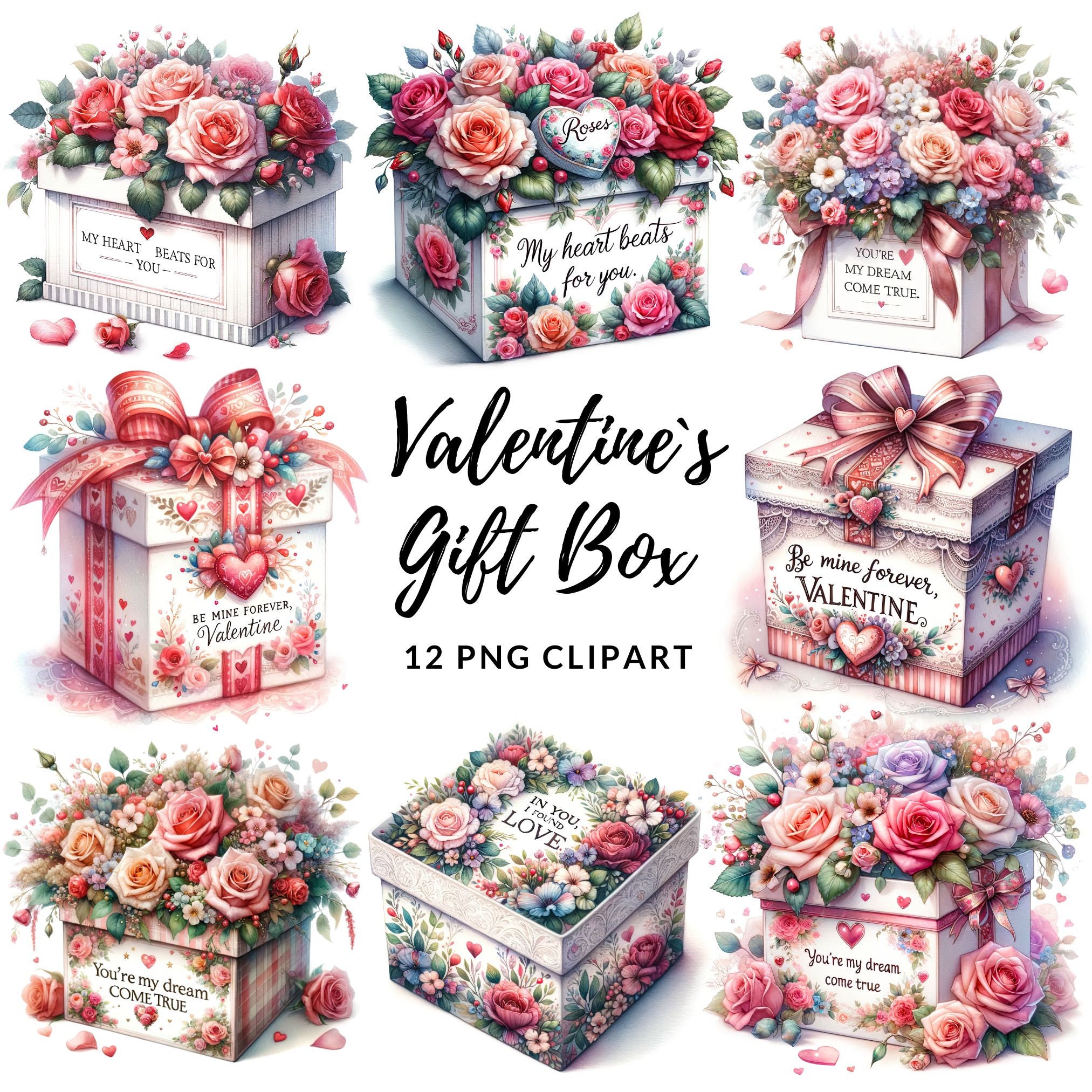 Valentines Gift Box Clipart - 12 High Quality Pngs, Junk Journals ...