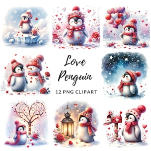 Winter Love Penguin Clipart - 12 High Quality Pngs, Memory Book, Junk ...