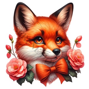 Fox and Flowers Clipart - 17 High Quality Pngs, Digital Download, Card ...