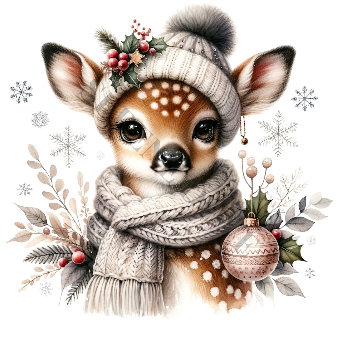 Christmas Fawn Clipart - 12 High Quality Pngs, Memory Book, Junk ...