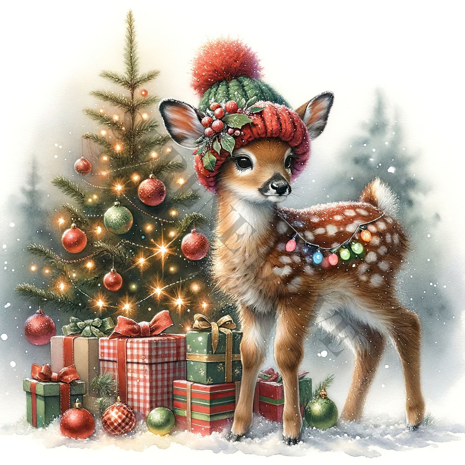 Christmas Fawn Clipart - 15 High Quality Pngs/jpgs, Digital Paper ...