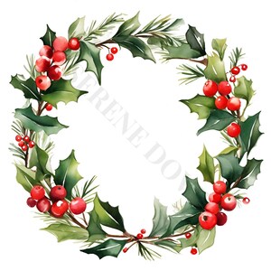 Holly Wreath Clipart - 12 High Quality Pngs, Digital Download, Card ...