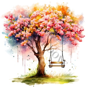 Spring Tree Swing Clipart - 14 High Quality Pngs, Digital Planner, Junk ...
