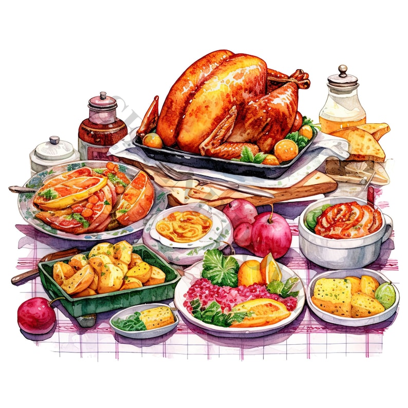 Christmas Dinner Clipart 12 High Quality Pngs Digital - Etsy