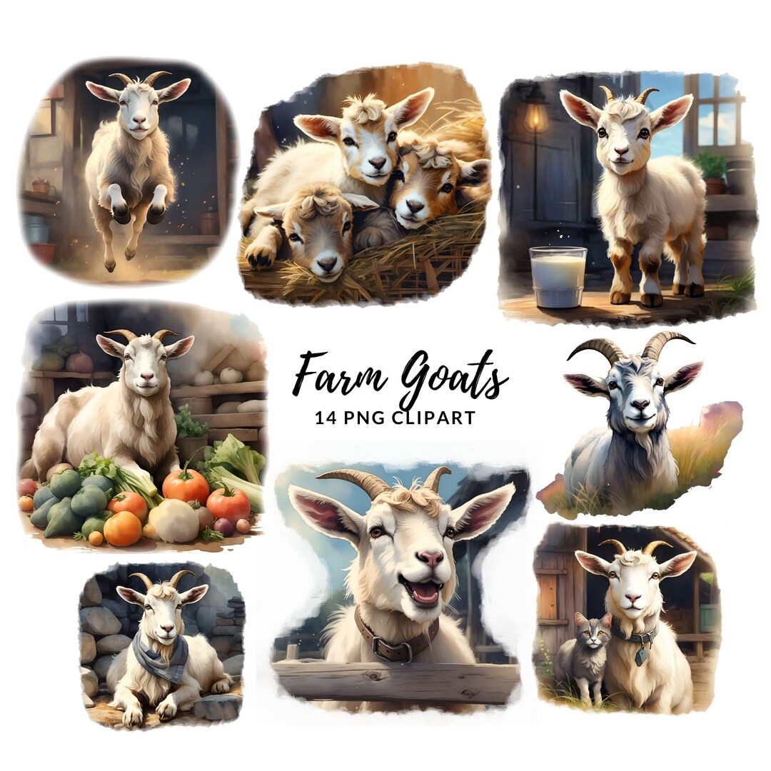 Watercolor Farm Goats Clipart Cute Farmyard Goats Adorable - Etsy