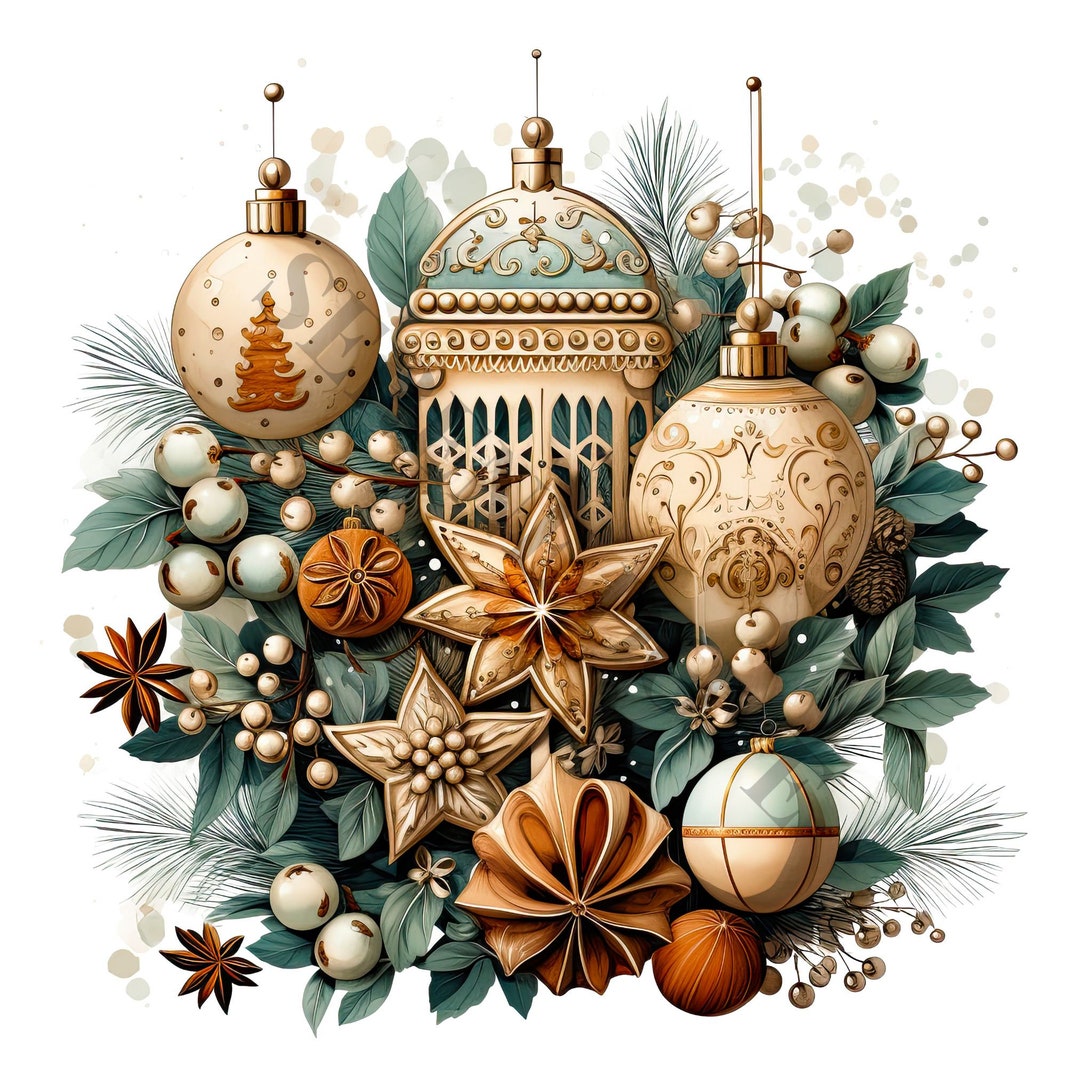 Christmas Decorations Clipart - 12 High Quality Pngs, Digital Paper ...