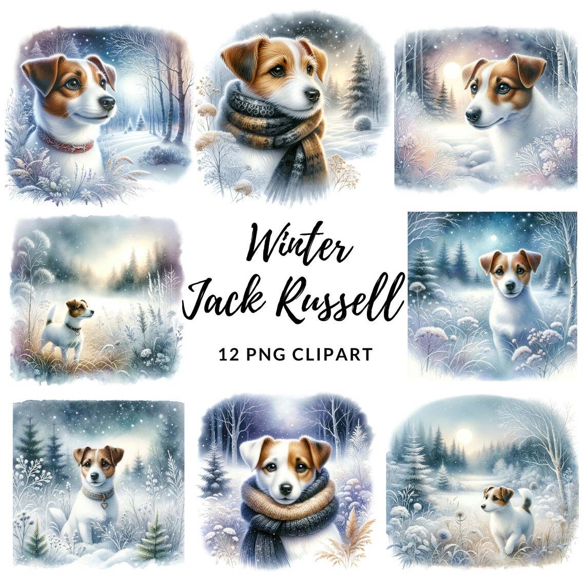 Winter Jack Russell Clipart - 12 High Quality Pngs, Memory Book, Junk ...
