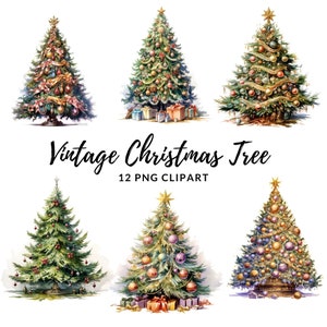 Vintage Christmas Tree Clipart - 12 High Quality Pngs, Digital Paper ...