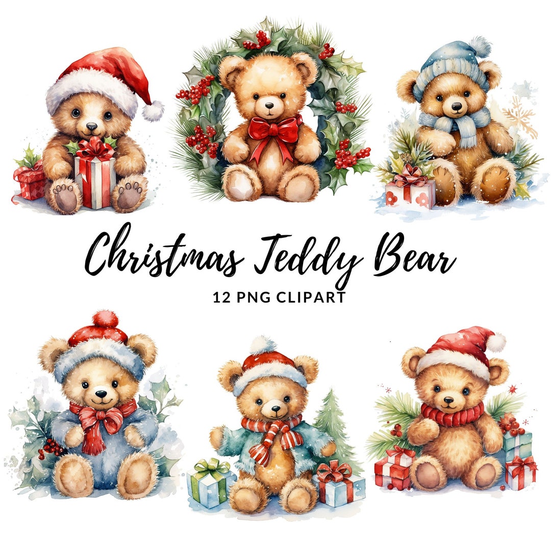 Christmas Teddy Bear Clipart 12 High Quality Pngs Memory - Etsy