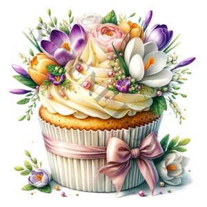 Spring Flowers Cupcake Clipart - 18 High Quality Pngs, Memory Books ...