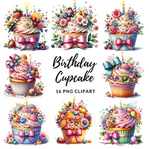 Birthday Cupcake Clipart - 16 High Quality Pngs, Memory Book, Junk ...