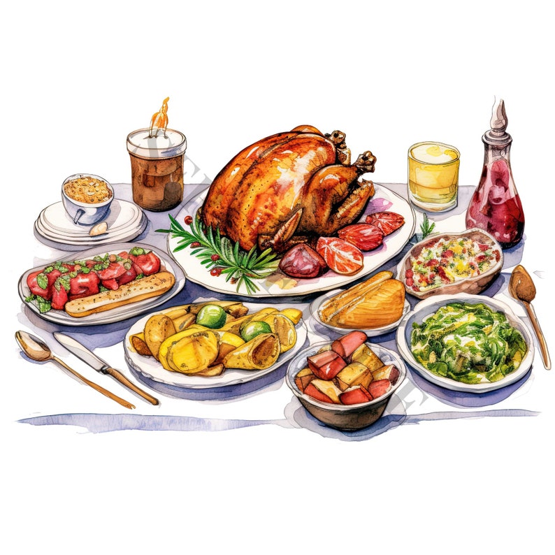 Christmas Dinner Clipart - 12 High Quality Pngs, Digital Planner, Junk ...
