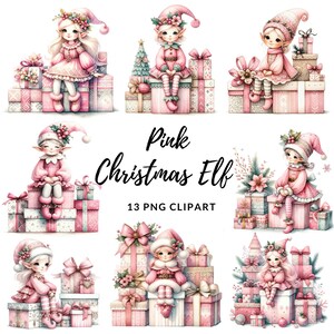 Pink Christmas Elf Clipart - 13 High Quality Pngs, Memory Book, Junk ...