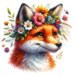 Fox and Flowers Clipart - 17 High Quality Pngs, Digital Download, Card ...