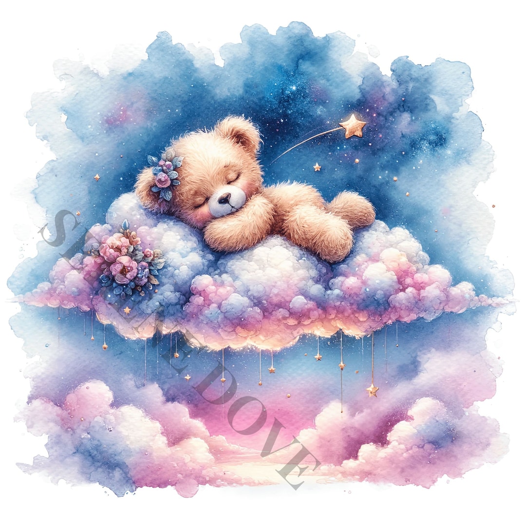 Sleeping Teddy Bear Clipart - 14 High Quality Pngs, Digital Download, Card Making, Clip Art ...
