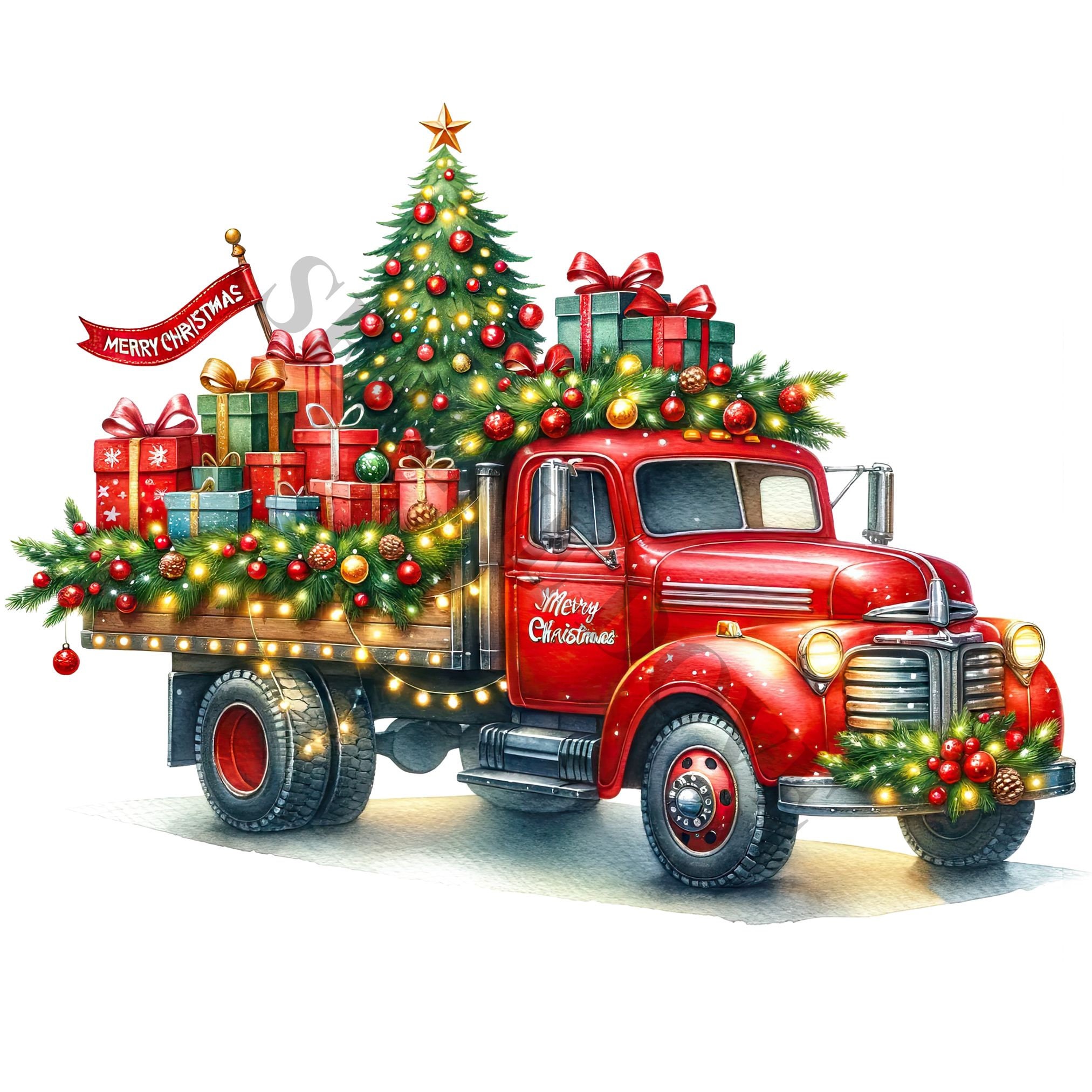 Red Christmas Truck Clipart High Quality 12 Pngs Watercolor - Etsy Canada