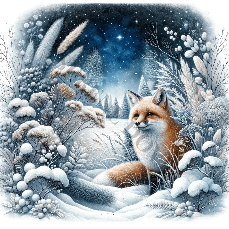 Winter Fox Clipart - 15 High Quality Pngs, Digital Download, Card ...