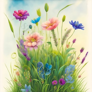 Spring Wildflower Meadow - High Quality PNG Watercolor Digital Planners ...