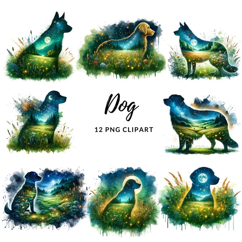 Watercolor Dog Clipart - 12 High Quality Pngs, Digital Download, Card ...