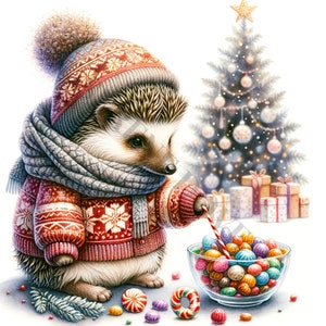 Watercolor Christmas Hedgehog Clipart - 15 High Quality Jpgs, Digital ...