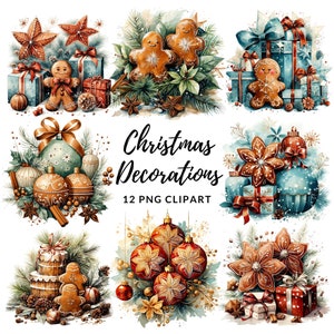 Christmas Decorations Clipart - 12 High Quality Pngs, Digital Paper ...