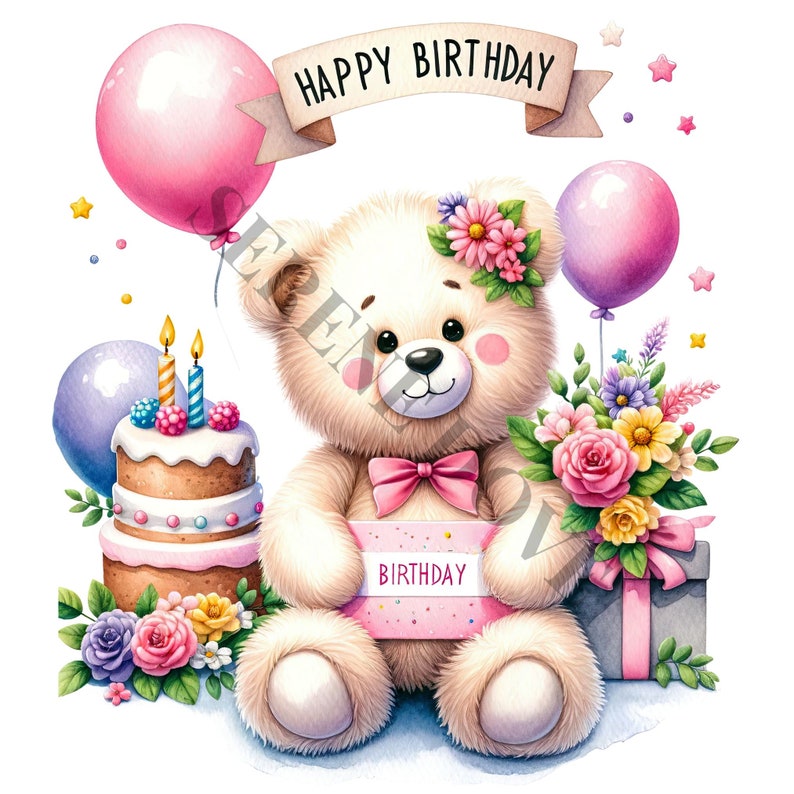 Birthday Teddy Bear Clipart - 14 High Quality Pngs, Memory Book, Junk ...