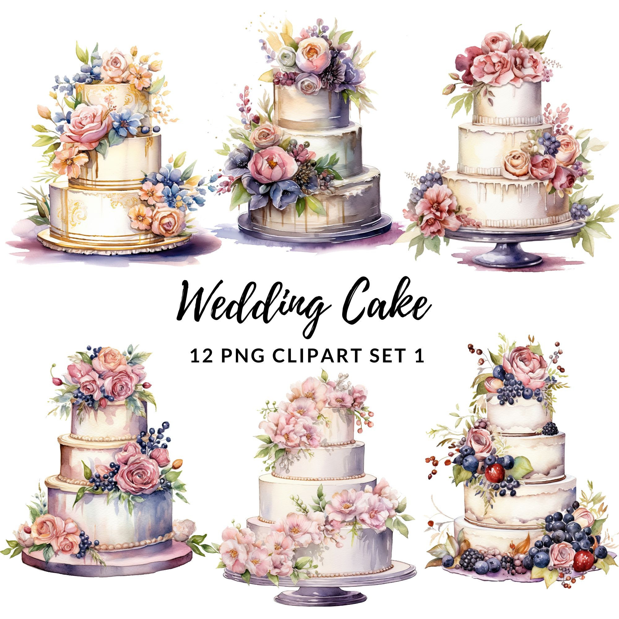 Wedding Cake Clipart 1 - 12 High Quality Pngs, Digital Paper Crafting ...