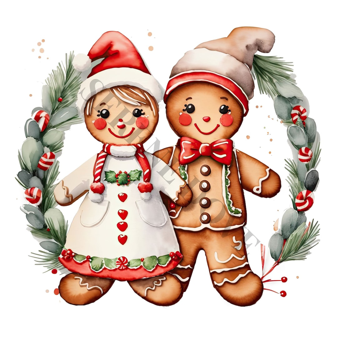 Gingerbread Couple Clipart - 12 High Quality Pngs, Digital Download ...