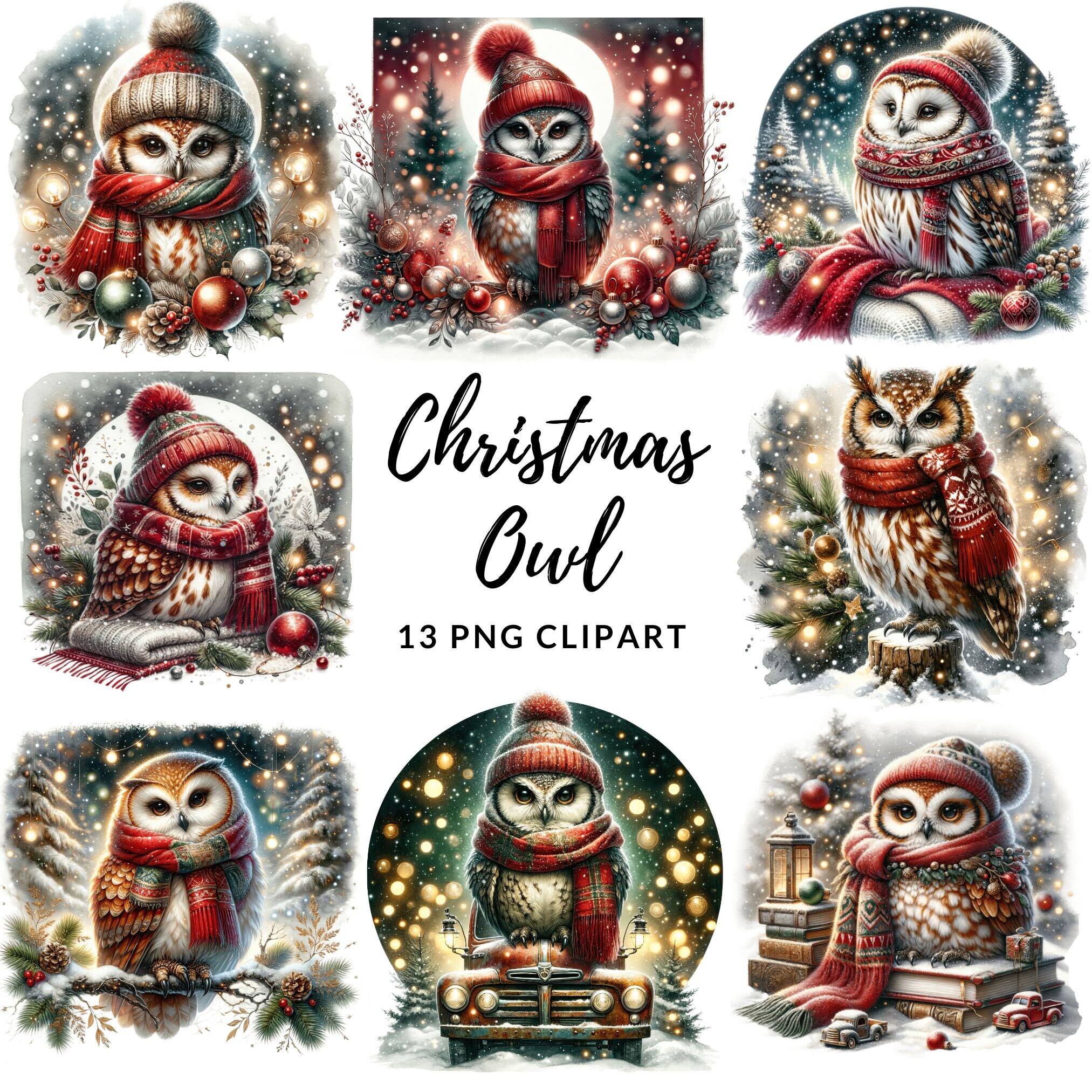 Christmas Owl Clipart - 13 High Quality Pngs, Memory Book, Junk ...