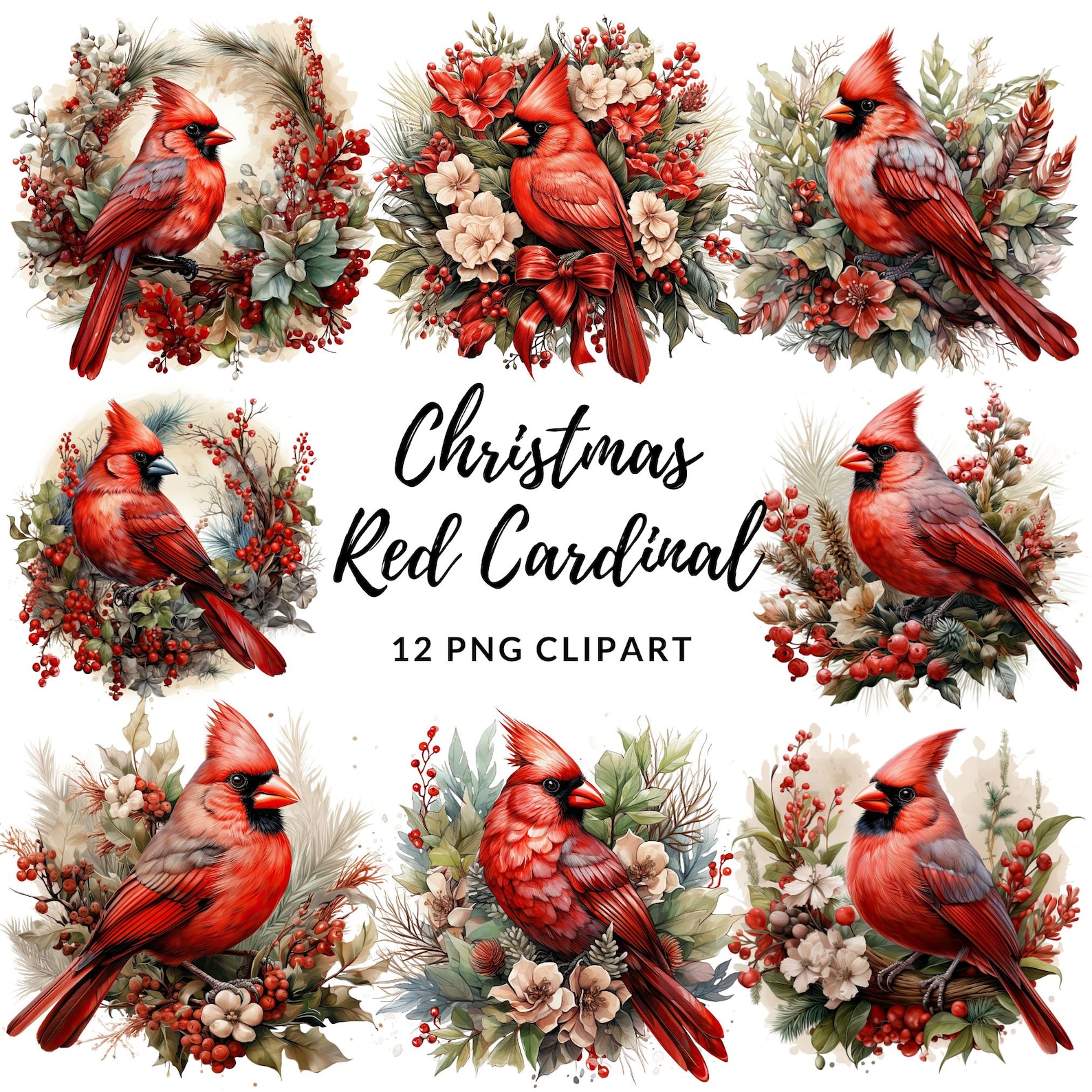 Christmas Red Cardinal Clipart 12 High Quality Pngs Memory - Etsy