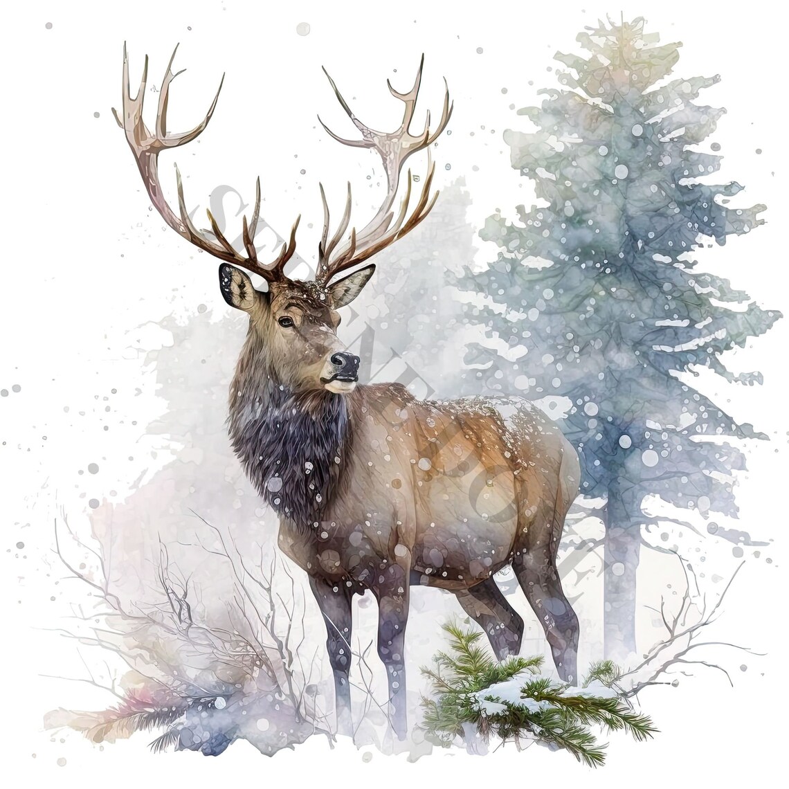 Winter Stag Clipart - 12 High Quality Pngs, Digital Paper Crafting ...